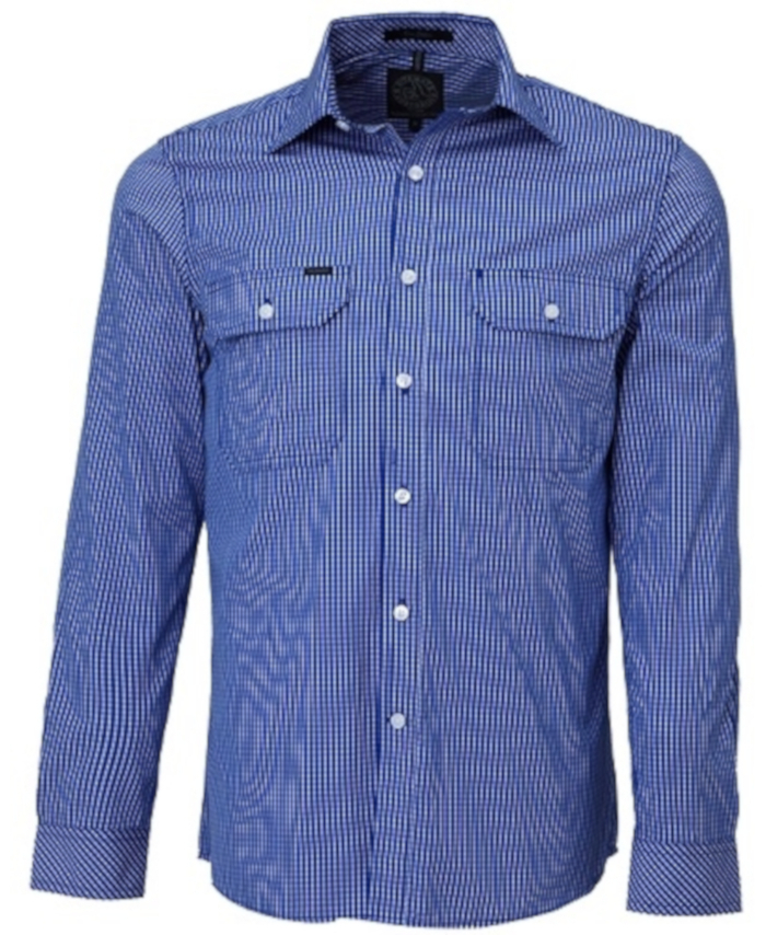 Pilbara Men's Long Sleeve Shirt - Double Pockets - Small Check ...
